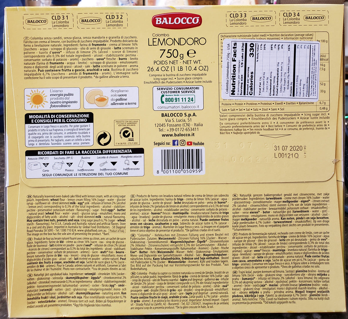 Balocco - Colomba LemonDoro - 750g – Cerini Coffee & Gifts